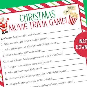 Christmas Movie Trivia Game, Christmas Printable Game, Christmas Party ...