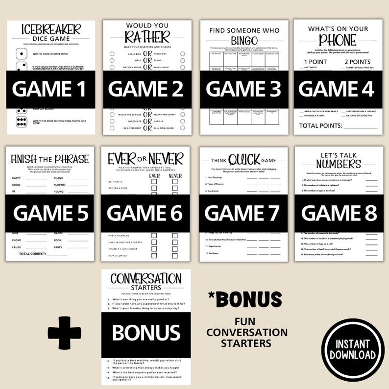 Icebreaker Games Bundle, Printable Conversation Starters, Party Starter ...