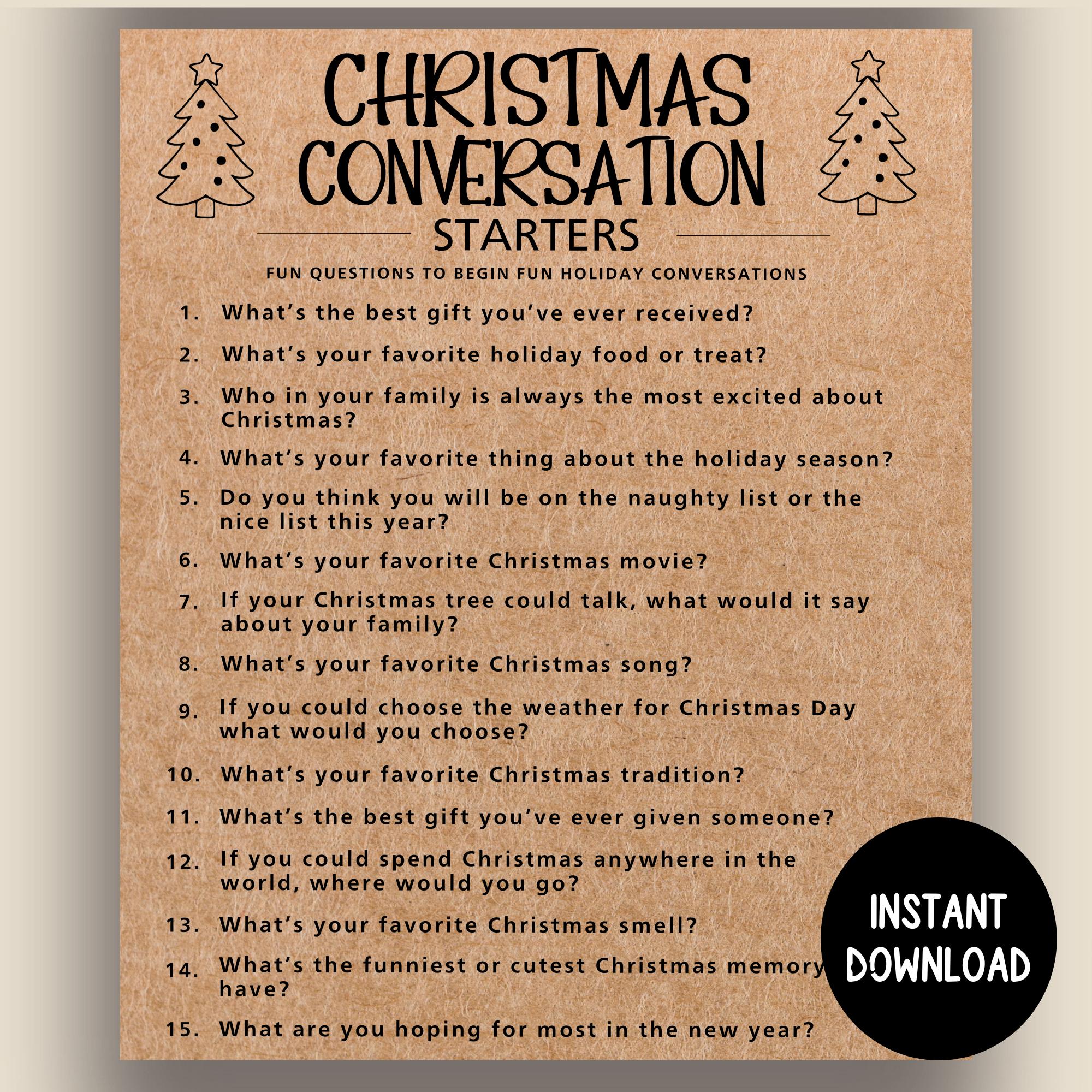 Christmas Conversation Starters, Printable Holiday Icebreaker for Kids ...
