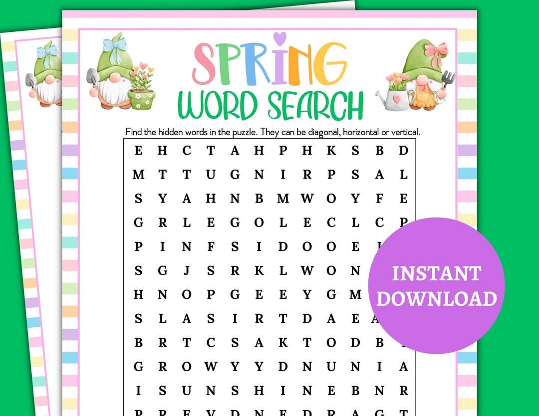 Spring Word Search, Spring Game, Word Search, Printable Game for Spring ...