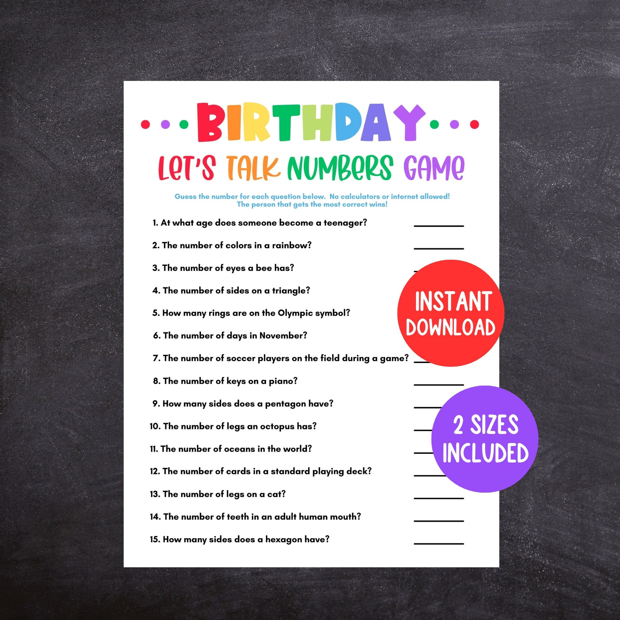 Birthday Party Game, Printable Icebreaker, Lets Talk Numbers Game, Easy ...