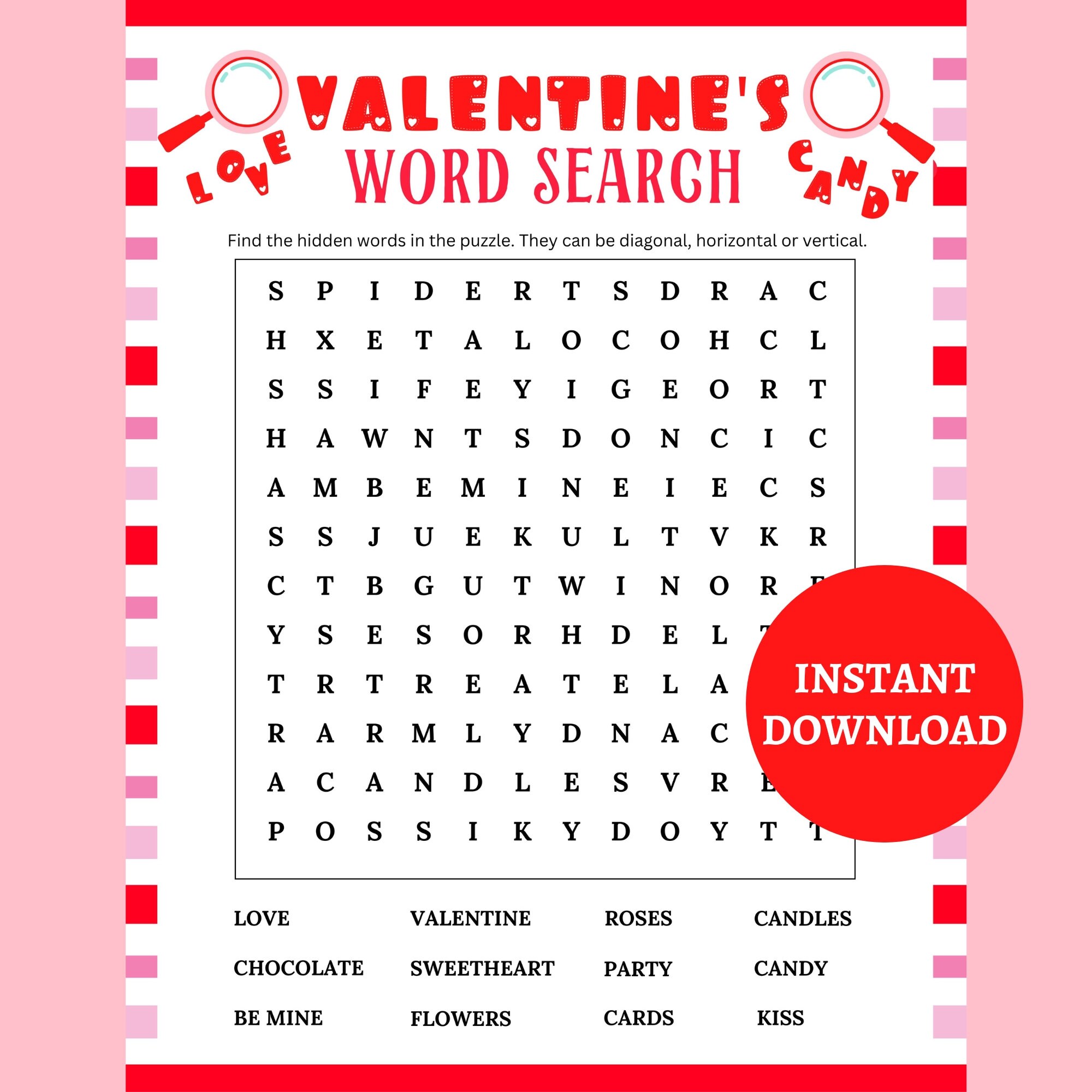 Valentine's Word Search Game, Fun Valentine's Printable Game, Valentine ...