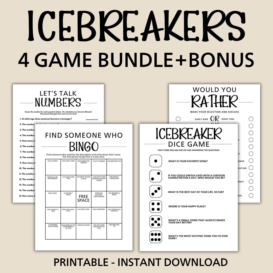 Icebreaker Games Bundle, Printable Conversation Starters, Party Starter ...