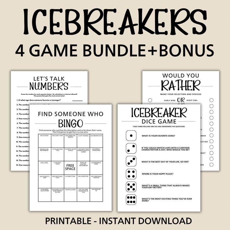Icebreaker Games Bundle, Printable Conversation Starters, Party Starter ...