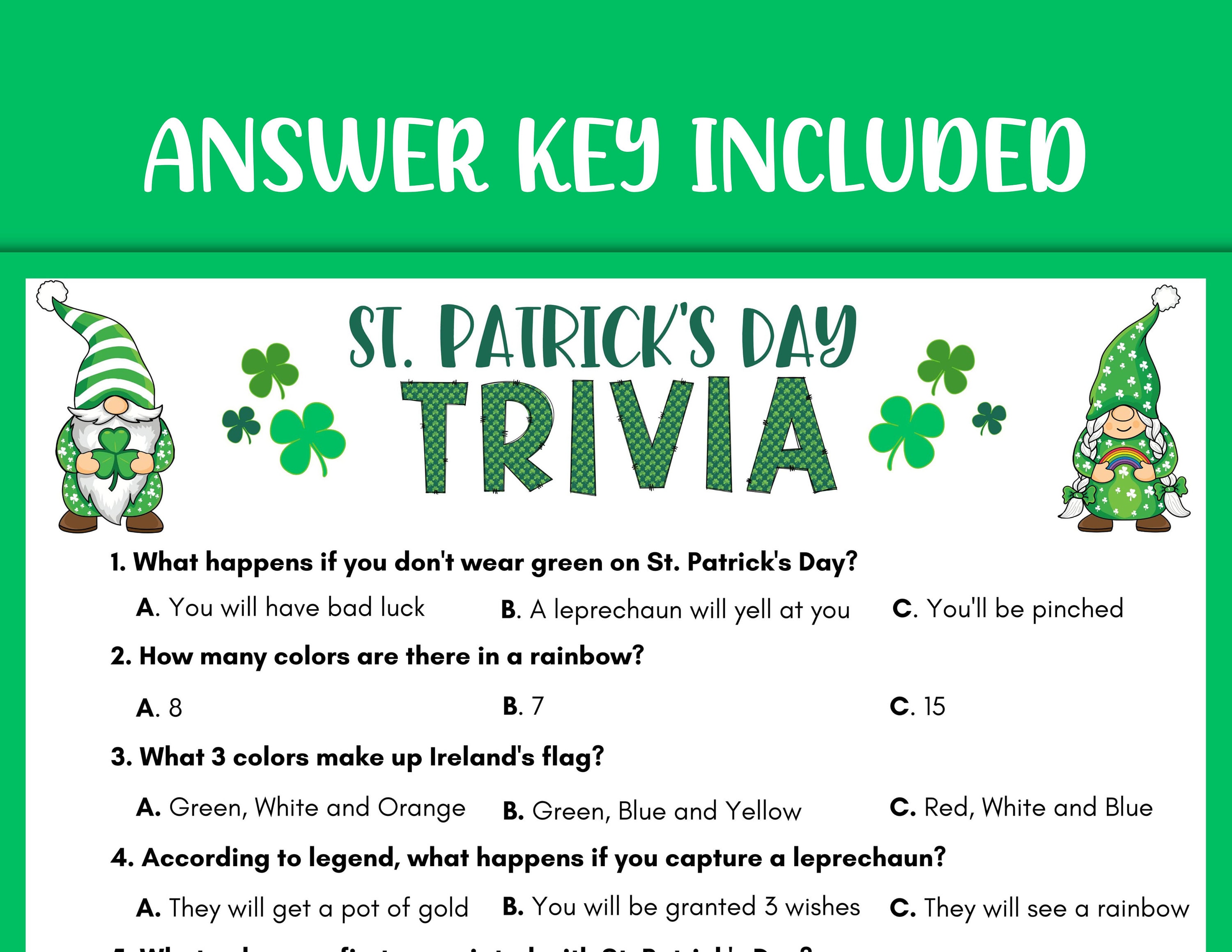 St. Patrick's Day Trivia Game, St. Patrick's Day Printable Game, Trivia ...