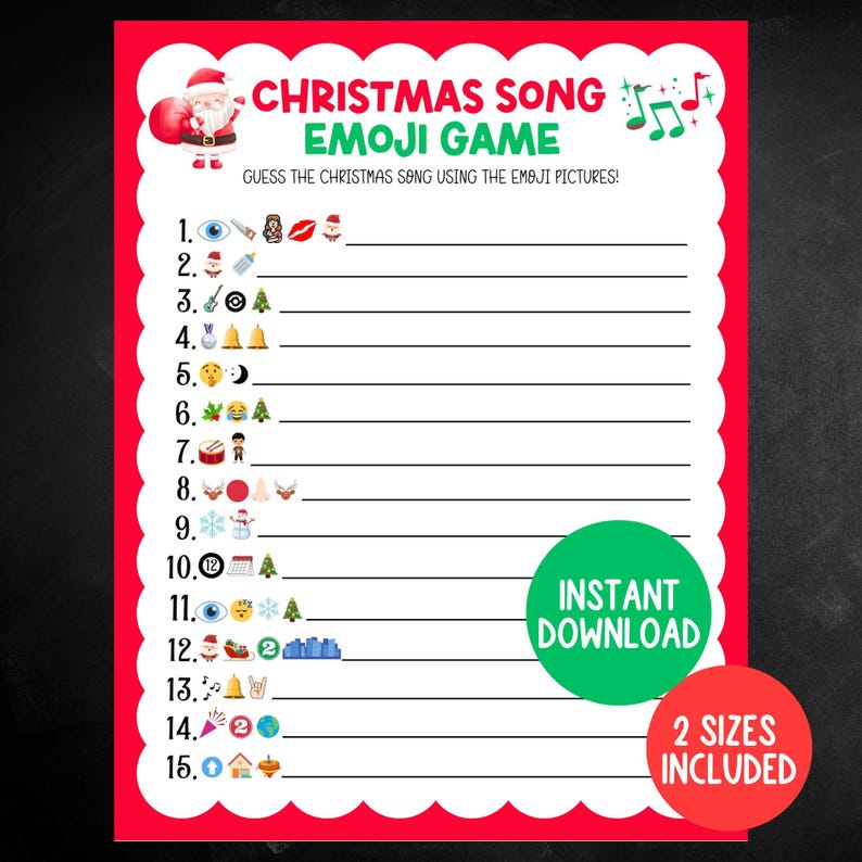 Christmas Songs Emoji Game, Printable Christmas Game, Christmas Songs ...