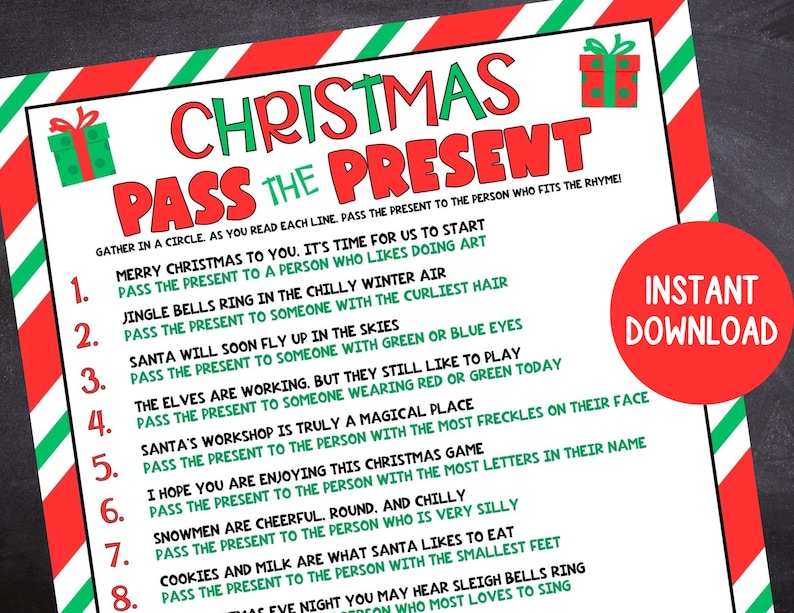 Pass the Present Christmas Game, Printable Group Christmas Game, Left ...