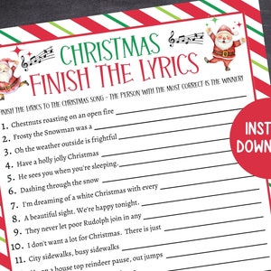 Printable Christmas Game, Christmas Song Trivia Game, Christmas Finish ...