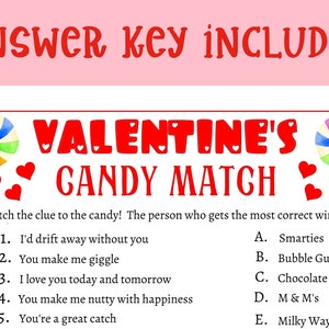 Valentine's Candy Trivia Game, Virtual or Printable Valentine's Day ...