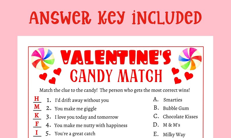 Valentine's Candy Trivia Game, Virtual or Printable Valentine's Day ...