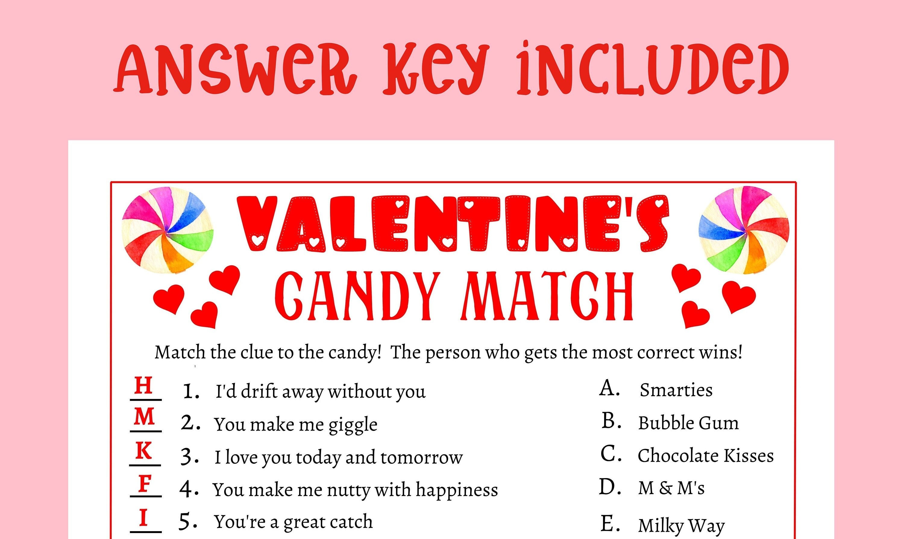 Valentine's Candy Trivia Game, Virtual or Printable Valentine's Day ...