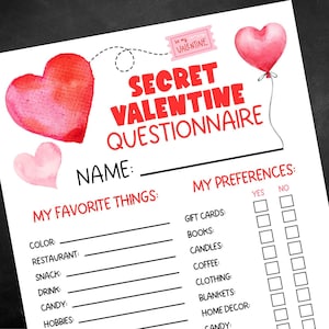 Printable Secret Valentine Questionnaire for Valentine Gift Exchange ...