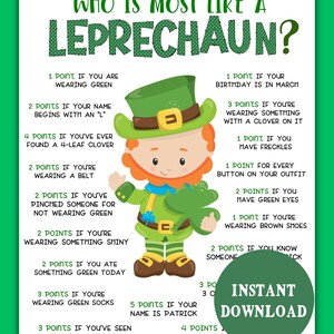 Who is Most Like A Leprechaun, St. Patrick's Day Printable Game ...