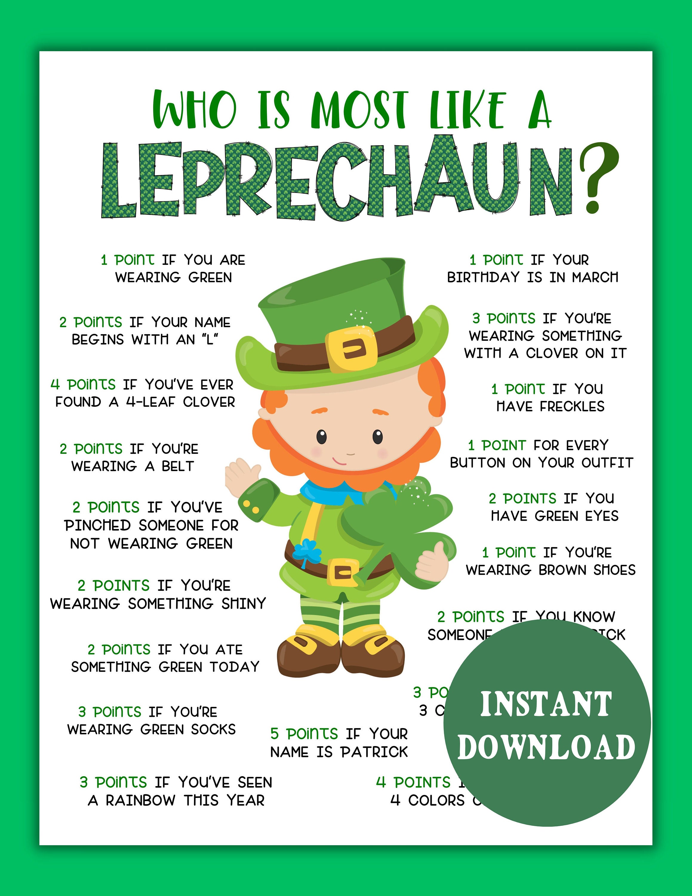 Who is Most Like A Leprechaun, St. Patrick's Day Printable Game ...