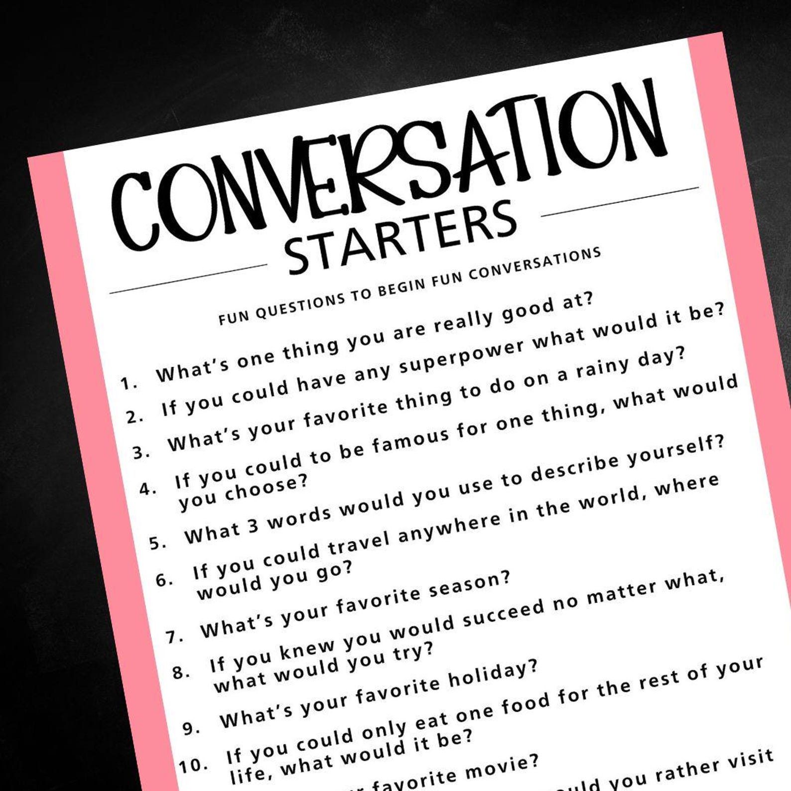 Conversation Starters, Printable Icebreakers, Party Starter Icebreakers ...