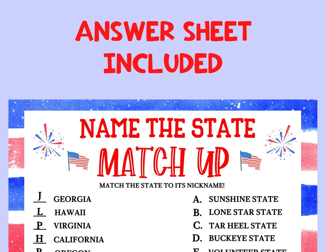4th of July Game, Printable Name the State Game, USA States Quiz, US ...