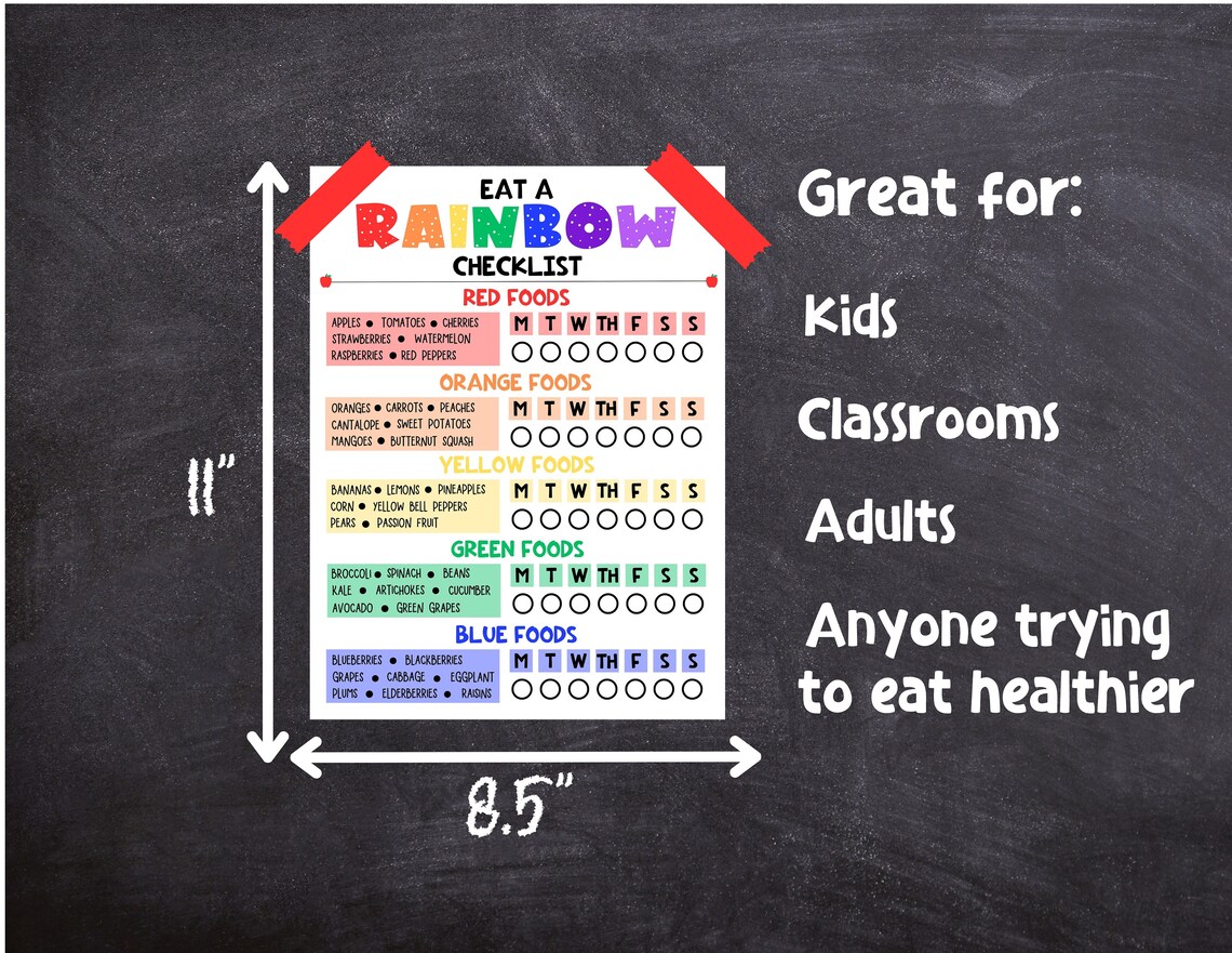 Healthy Eating Checklist, Printable Eat A Rainbow Checklist for Kids ...