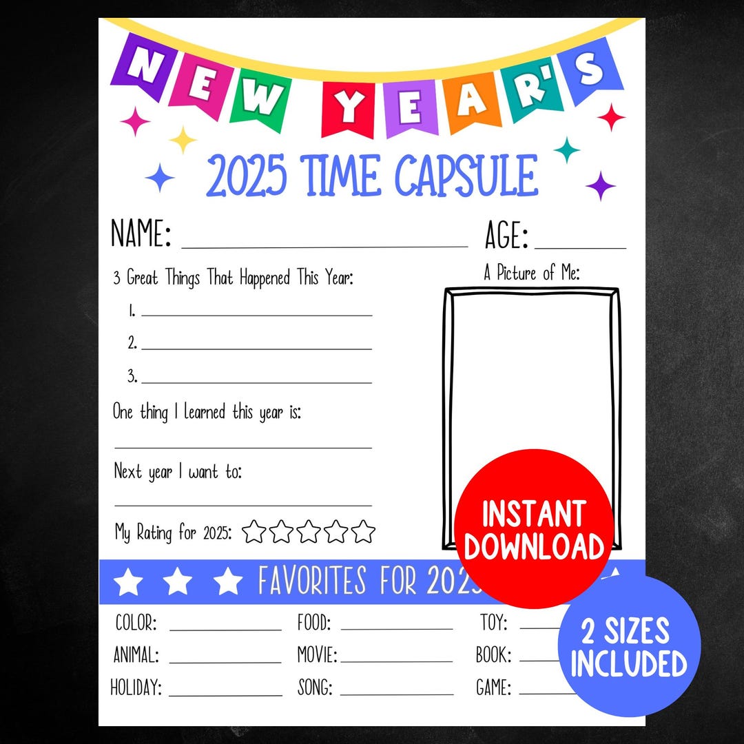 Kids New Years Eve Game, Printable New Years Time Capsule Questionnaire ...