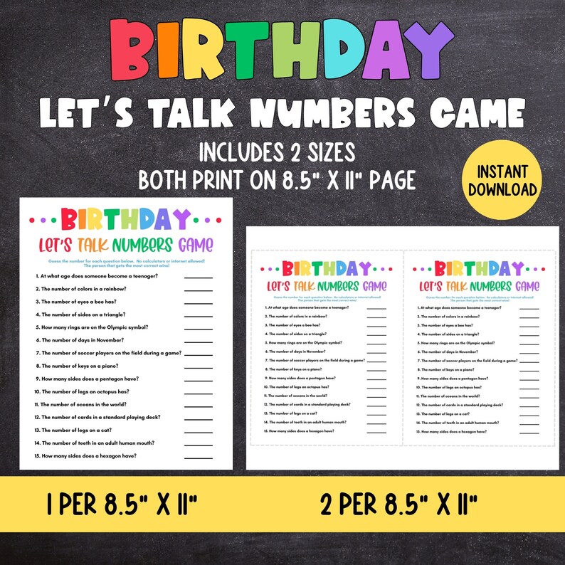 Birthday Party Game, Printable Icebreaker, Lets Talk Numbers Game, Easy ...