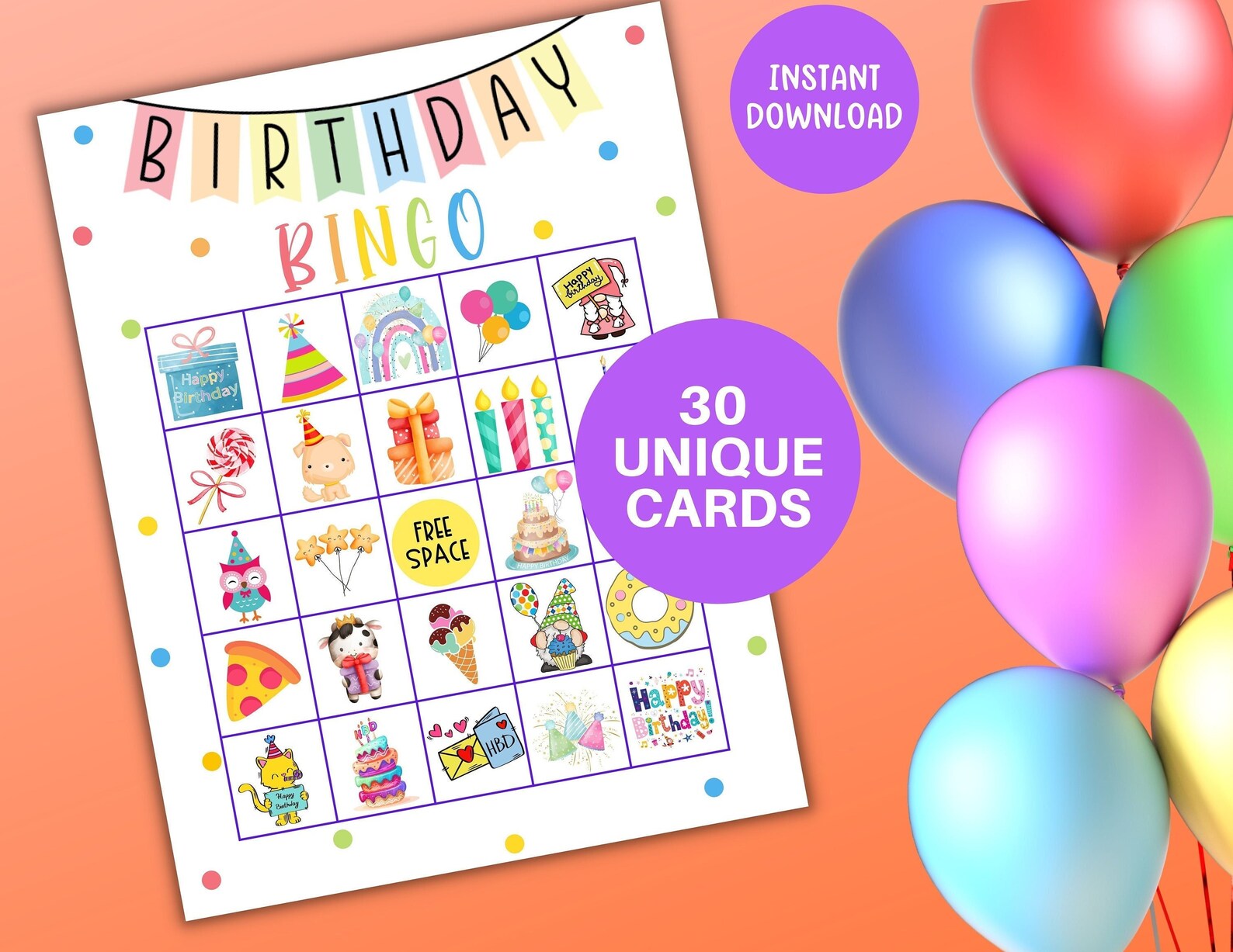 Birthday Bingo, Kids Bingo Game, Printable Birthday Party Bingo, Kids ...