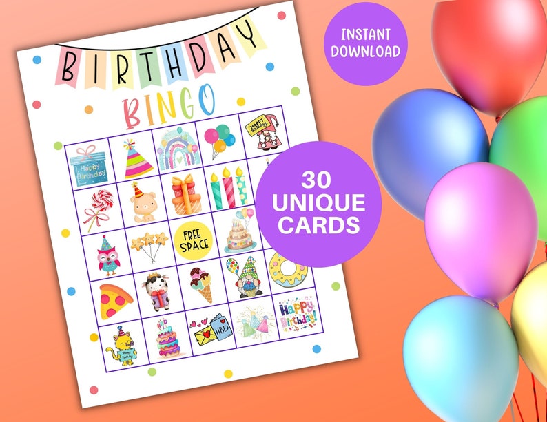 Birthday Bingo, Kids Bingo Game, Printable Birthday Party Bingo, Kids ...