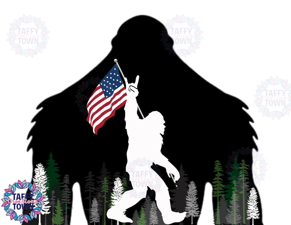 Sasquatch American Flag Digital Design, Png, Bigfoot, Mountains, | Dtf ...