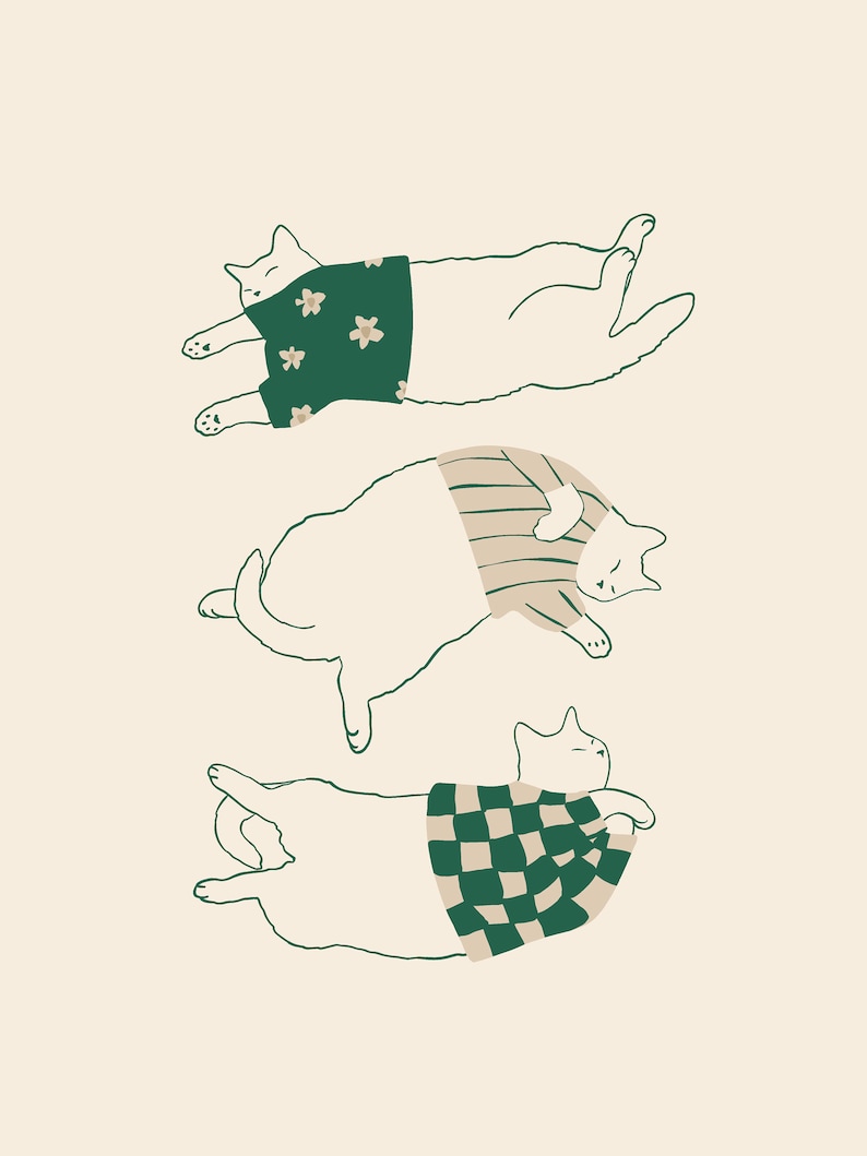 Cats in Sweaters Line Art Print, Cat Lover Gift (digital Download) - Etsy