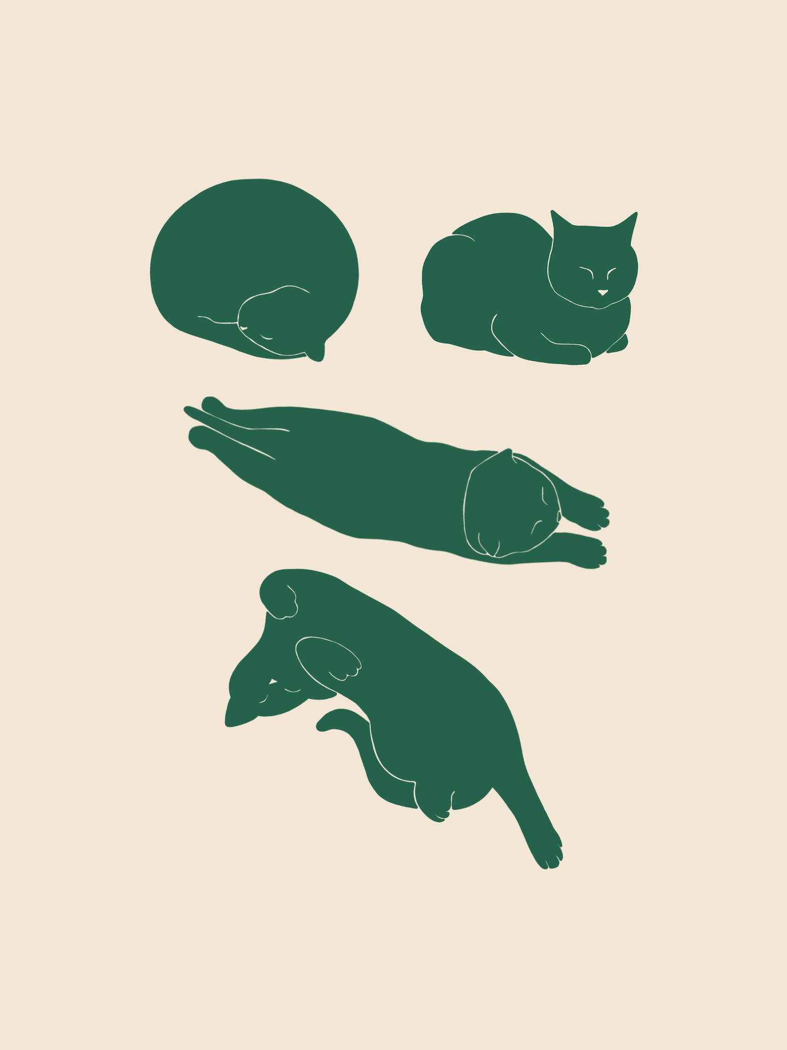 Sleeping Cat Illustrated Art Print Cat Art Print Poster Cat - Etsy