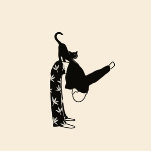 Morning Cat Stretch Print, Line Art Print, Cat Wall Art, Cat Lover Art ...