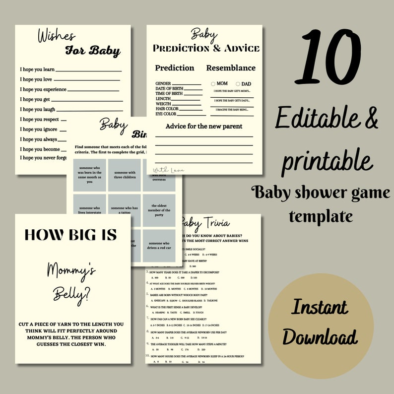 Minimalist Baby Shower Game Bundle, Editable Template, Modern Baby ...