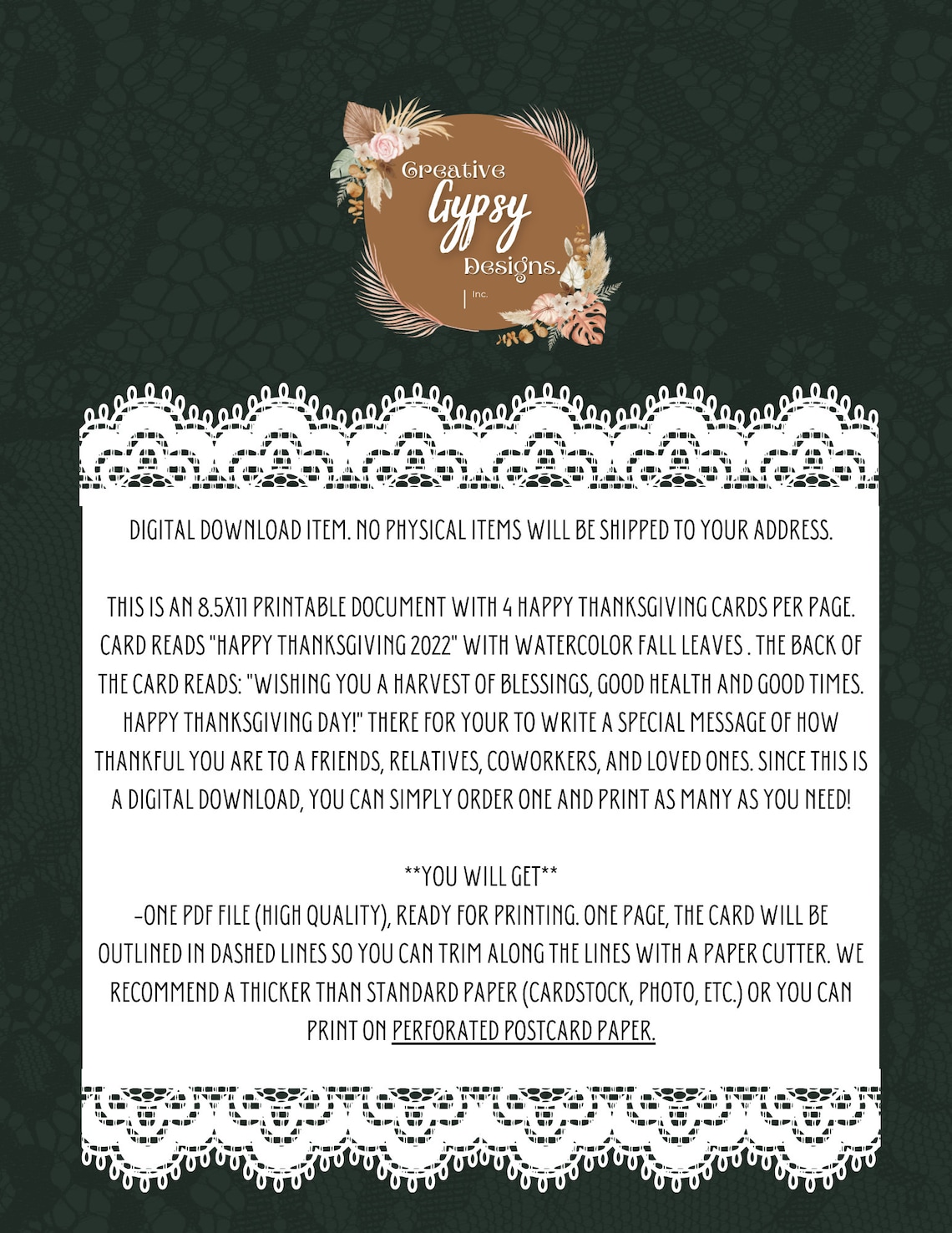 Thanksgiving Notecards PRINTABLE Happy Thanksgiving INSTANT DOWNLOAD ...