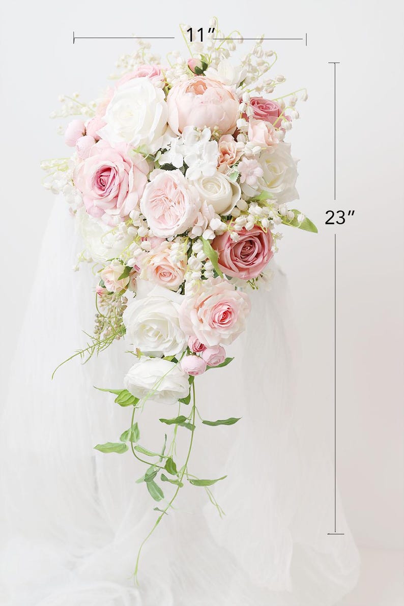 A&F Pink White Cascading Bouquet, Cascade Bridal Bouquet, Wedding ...