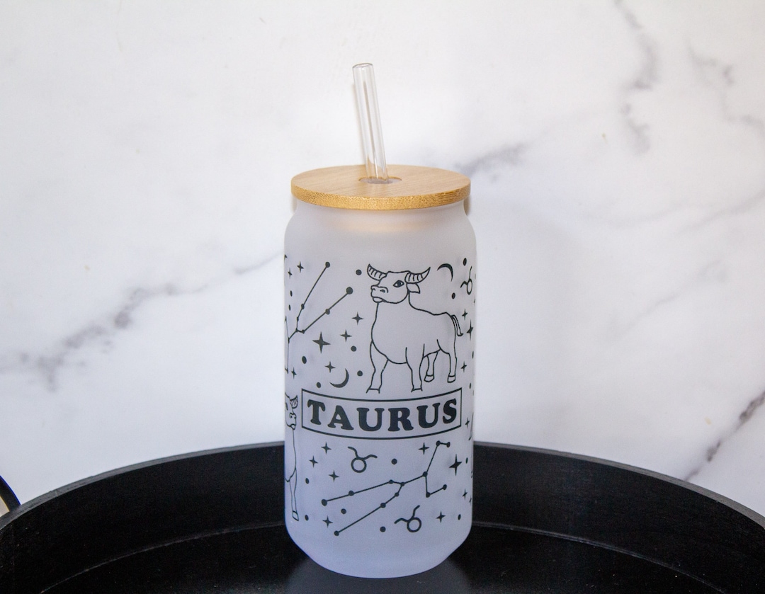 Taurus Iced Coffee Cup, Taurus Glass Can, Taurus Cup With Lid, Taurus ...