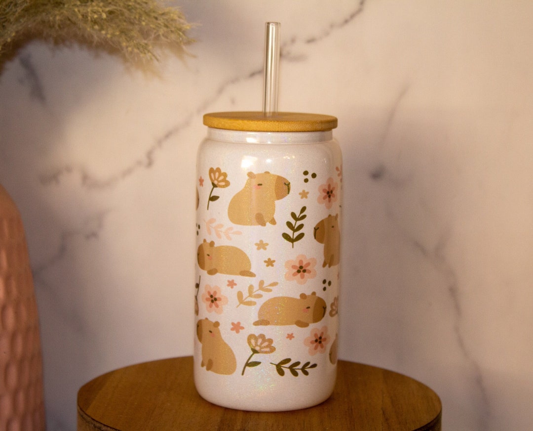 Capybara White Glass Cup, Capybara Iced Coffee Cup, Capybara Lover Gift ...