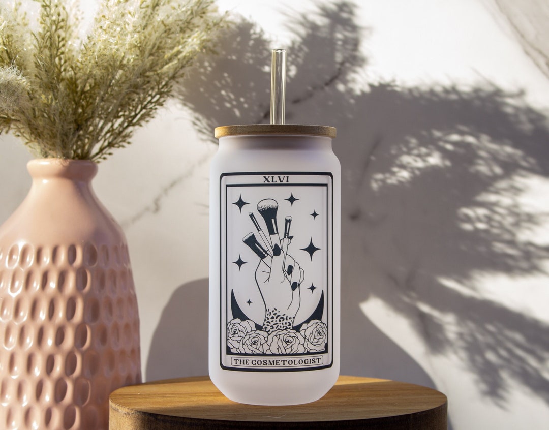 Cosmetologist Iced Coffee Cup, Makeup Artist Glass Can, Tarot Card Cup ...