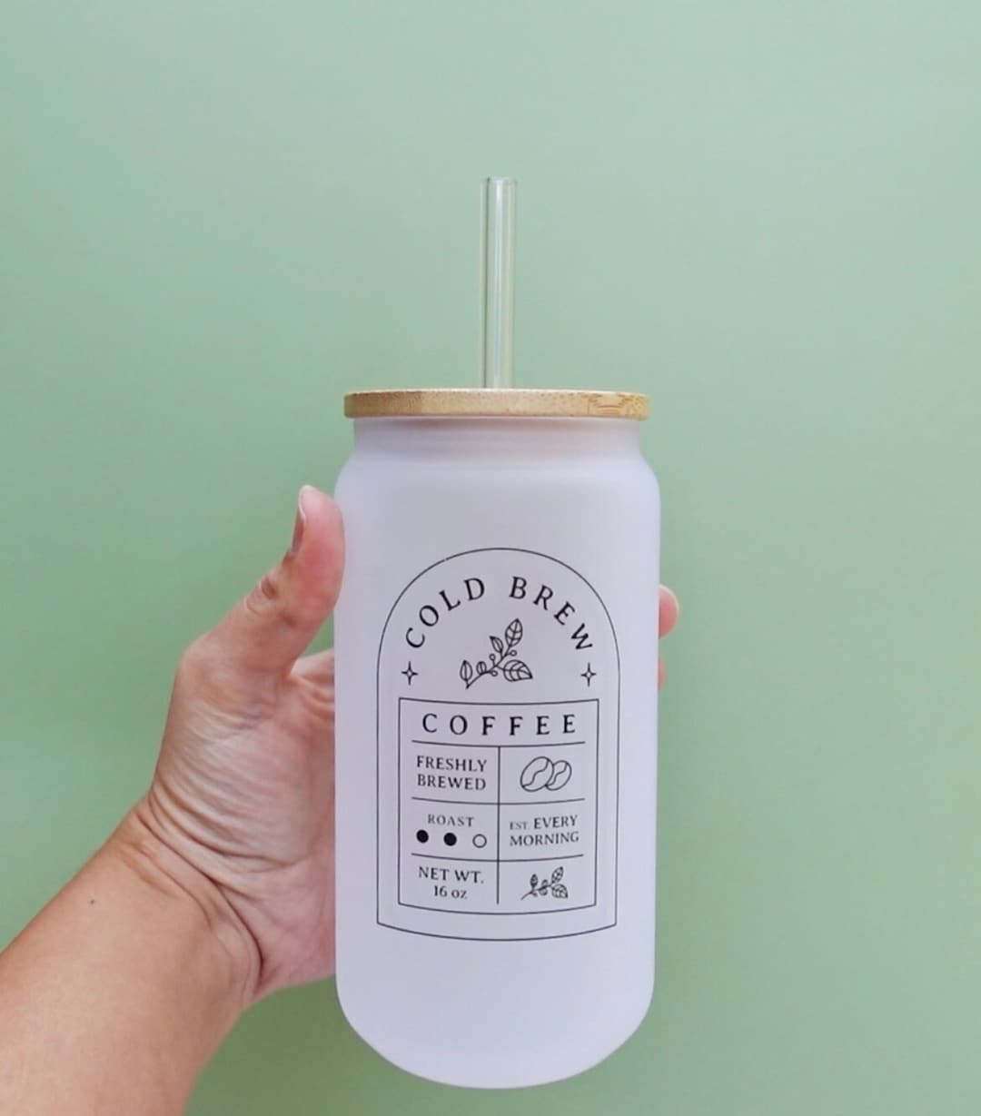 Cold Brew Iced Coffee Cup, Trendy Glass Can, Aesthetic Cup With Lid ...
