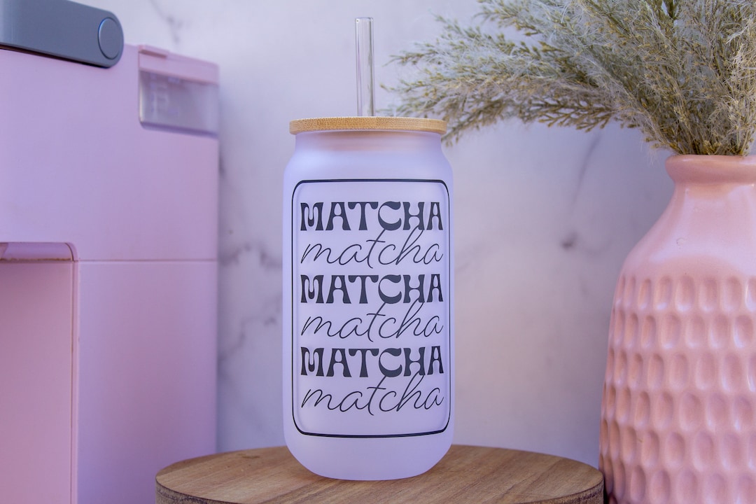 Matcha Glass Cup, Matcha Glass Can, Matcha Cup With Lid, Cup With Straw ...