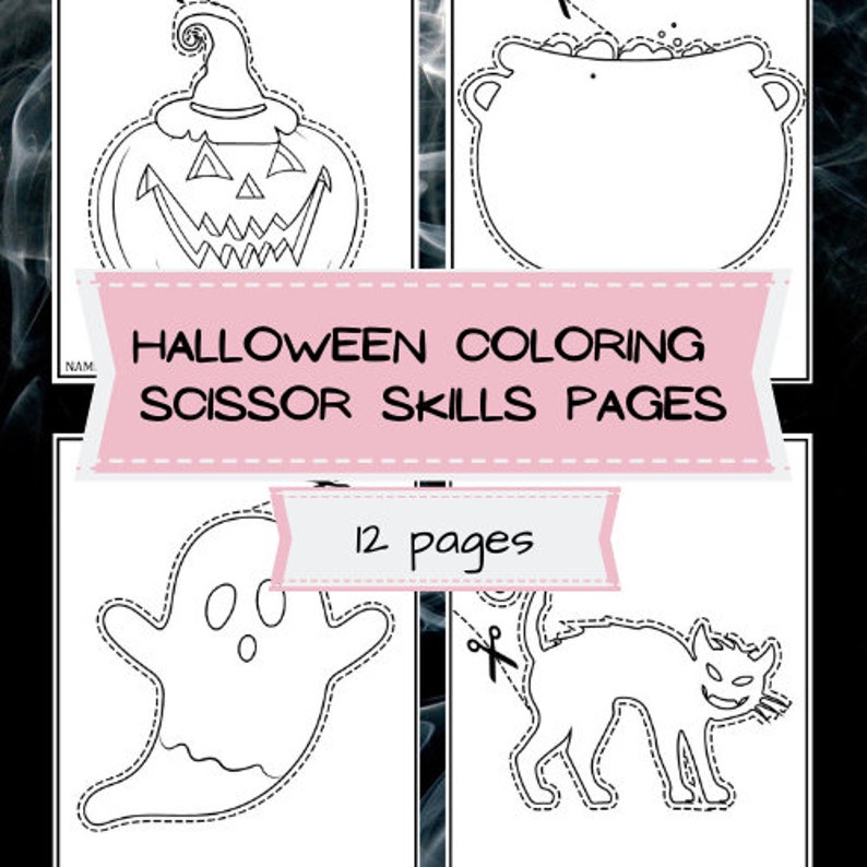 Halloween Themed 12 Printable Bundle Scissor Skill Cut Out Coloring ...