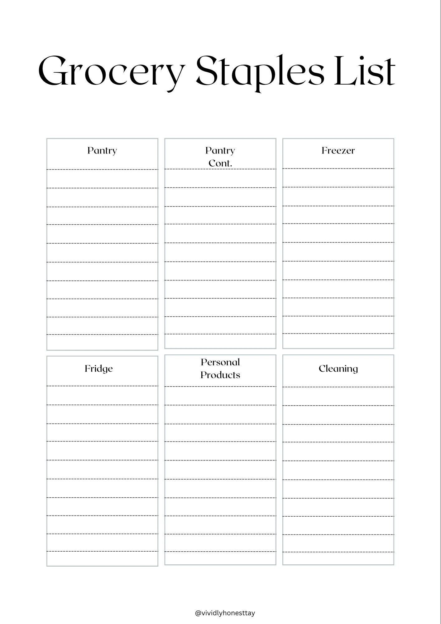 Grocery Staples List - Etsy