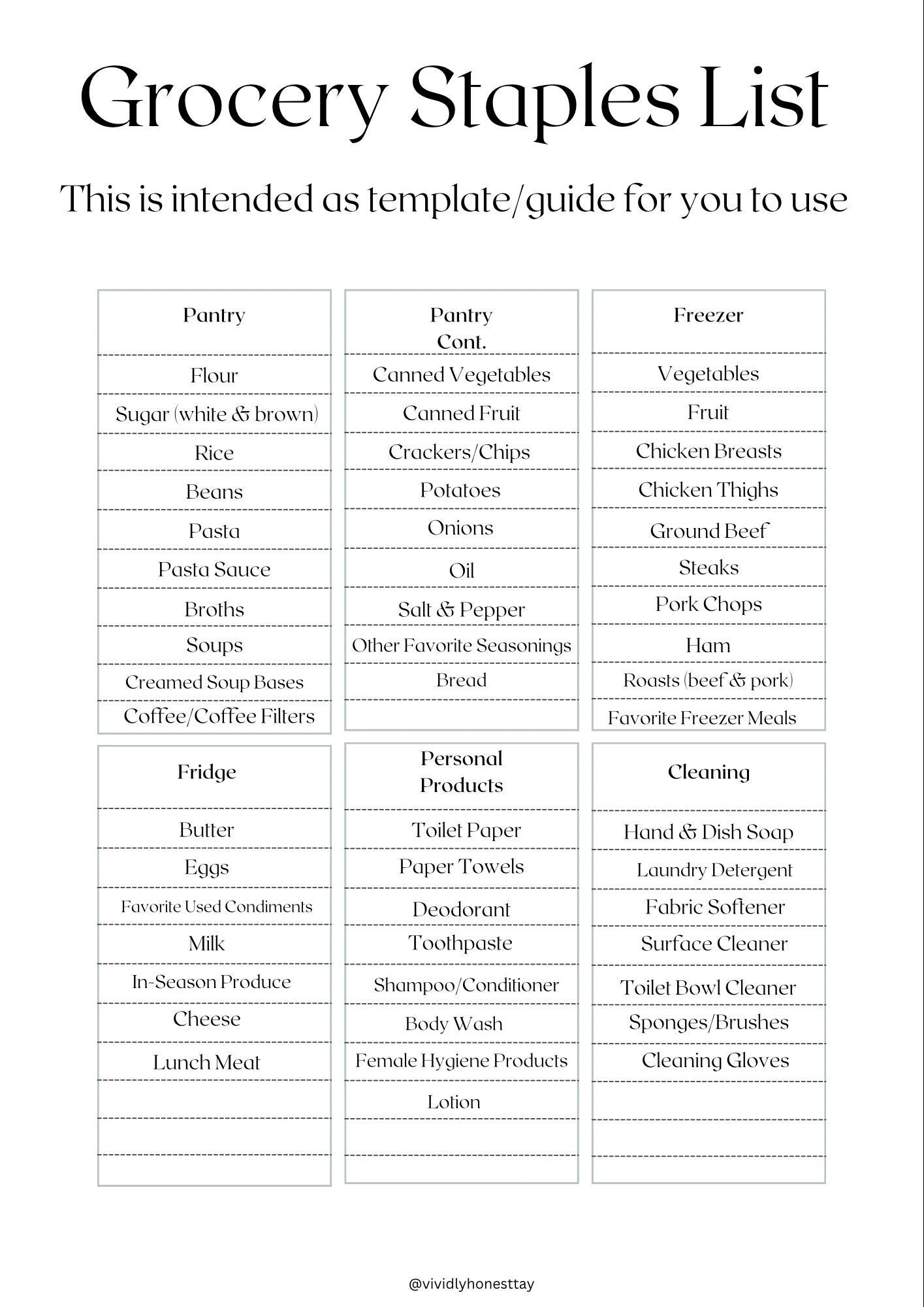 Grocery Staples List - Etsy