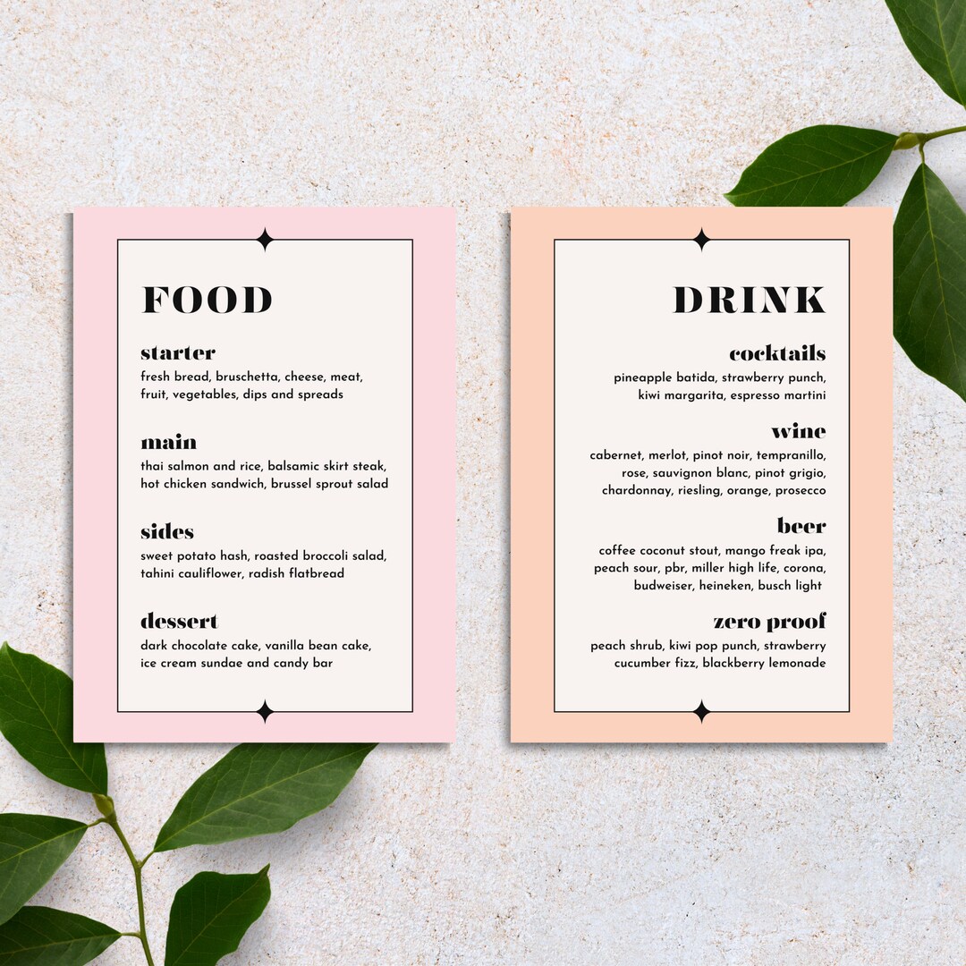 Pastel Pink Orange Wedding Menu Card Design | Retro Vintage Invite ...