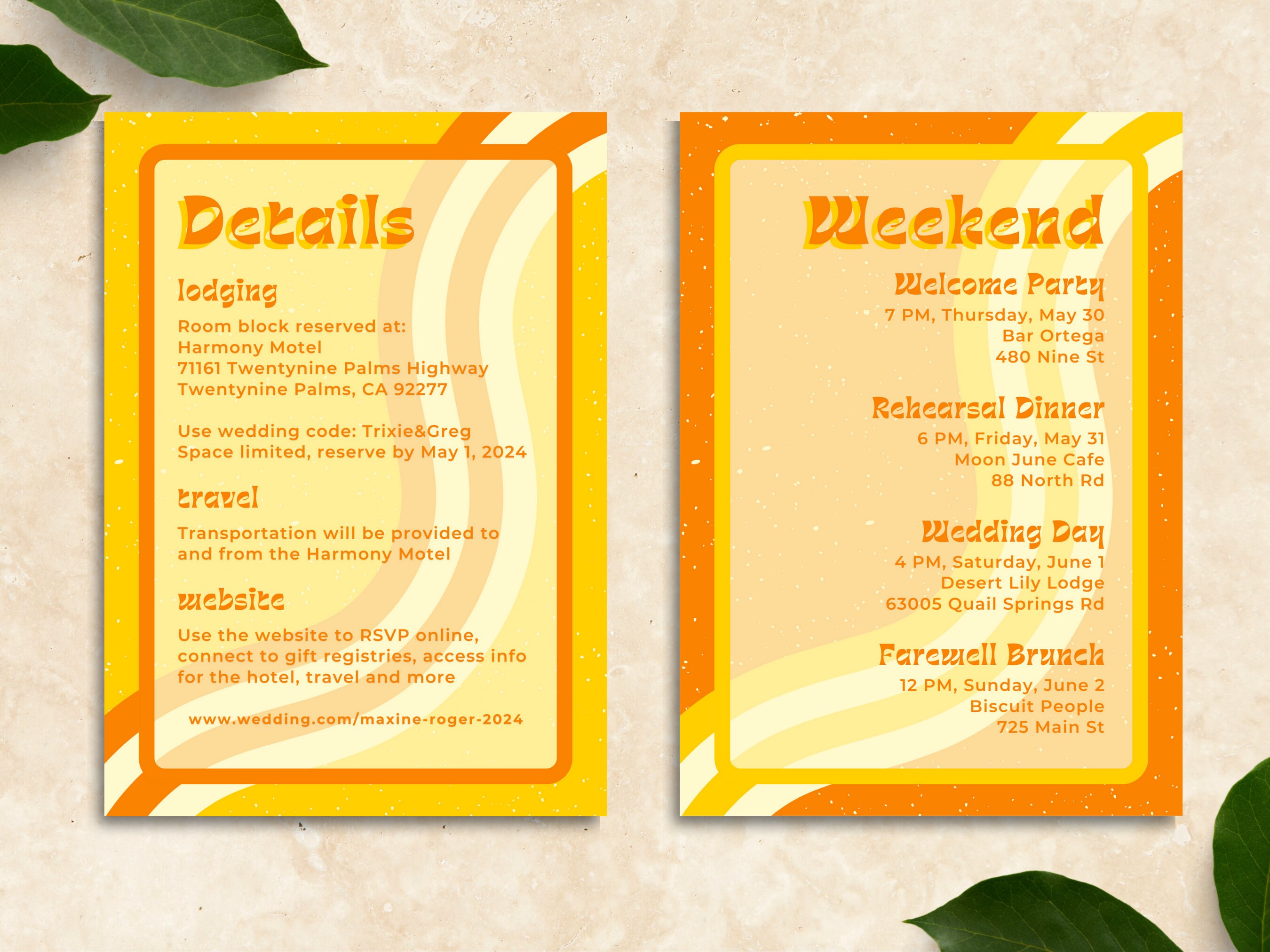 Retro Yellow Orange Wedding Invitation Set Custom Canva - Etsy