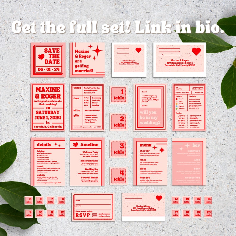 Pink + Red Wedding Save the Date Template | Retro Typography Custom ...