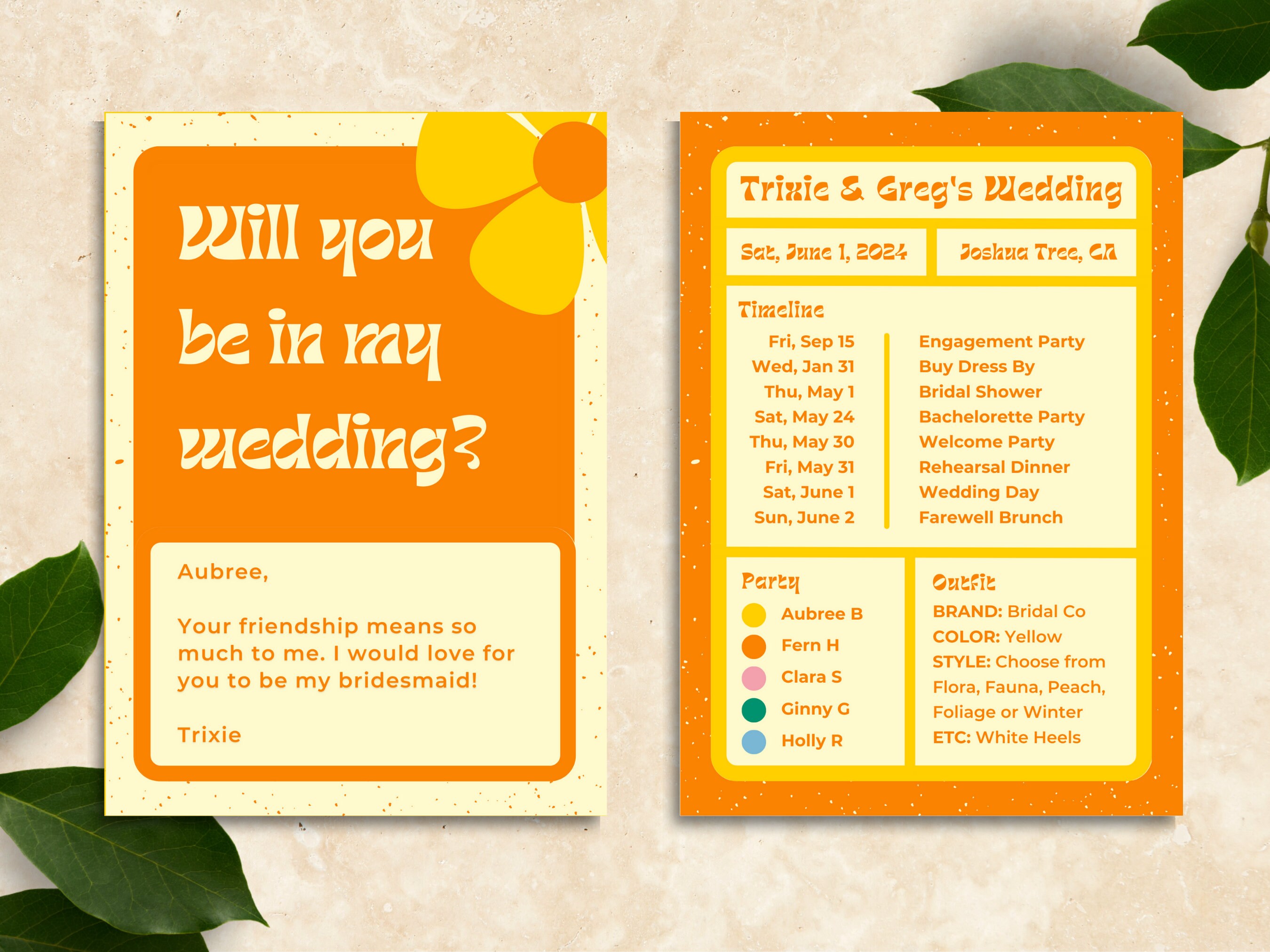 Retro Yellow Orange Wedding Invitation Set Custom Canva - Etsy