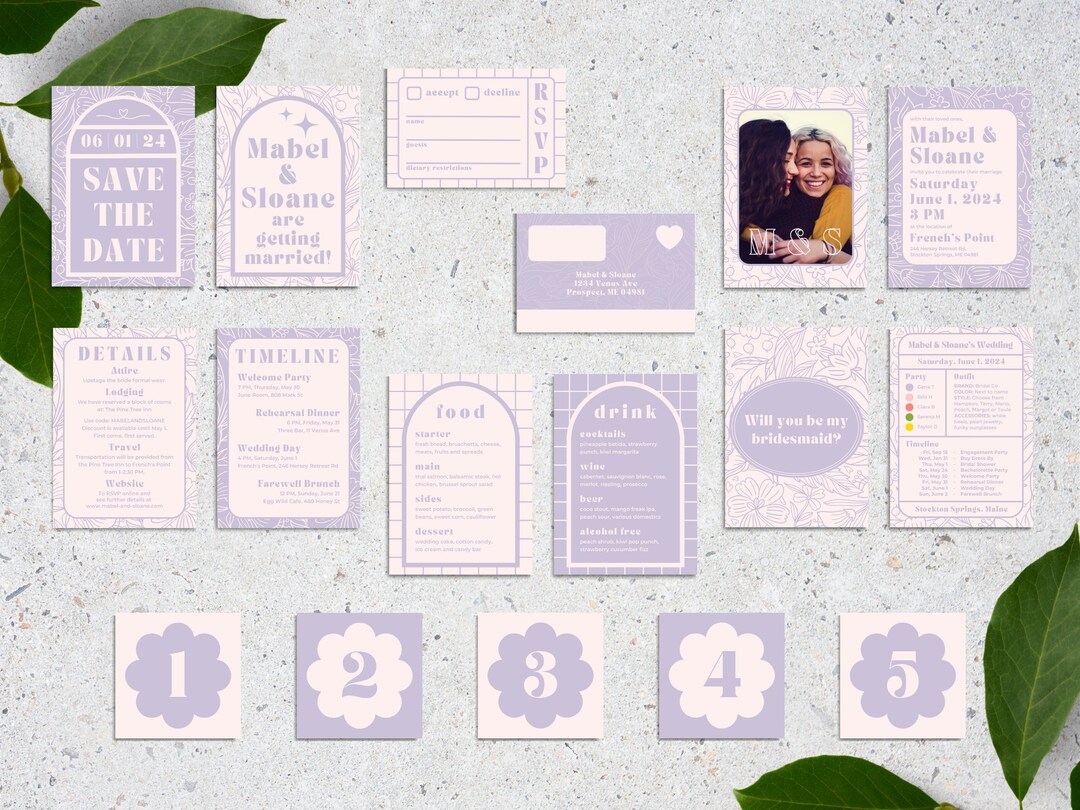 Pastel Purple Violet Floral Wedding Invitation Stationary Set - Etsy