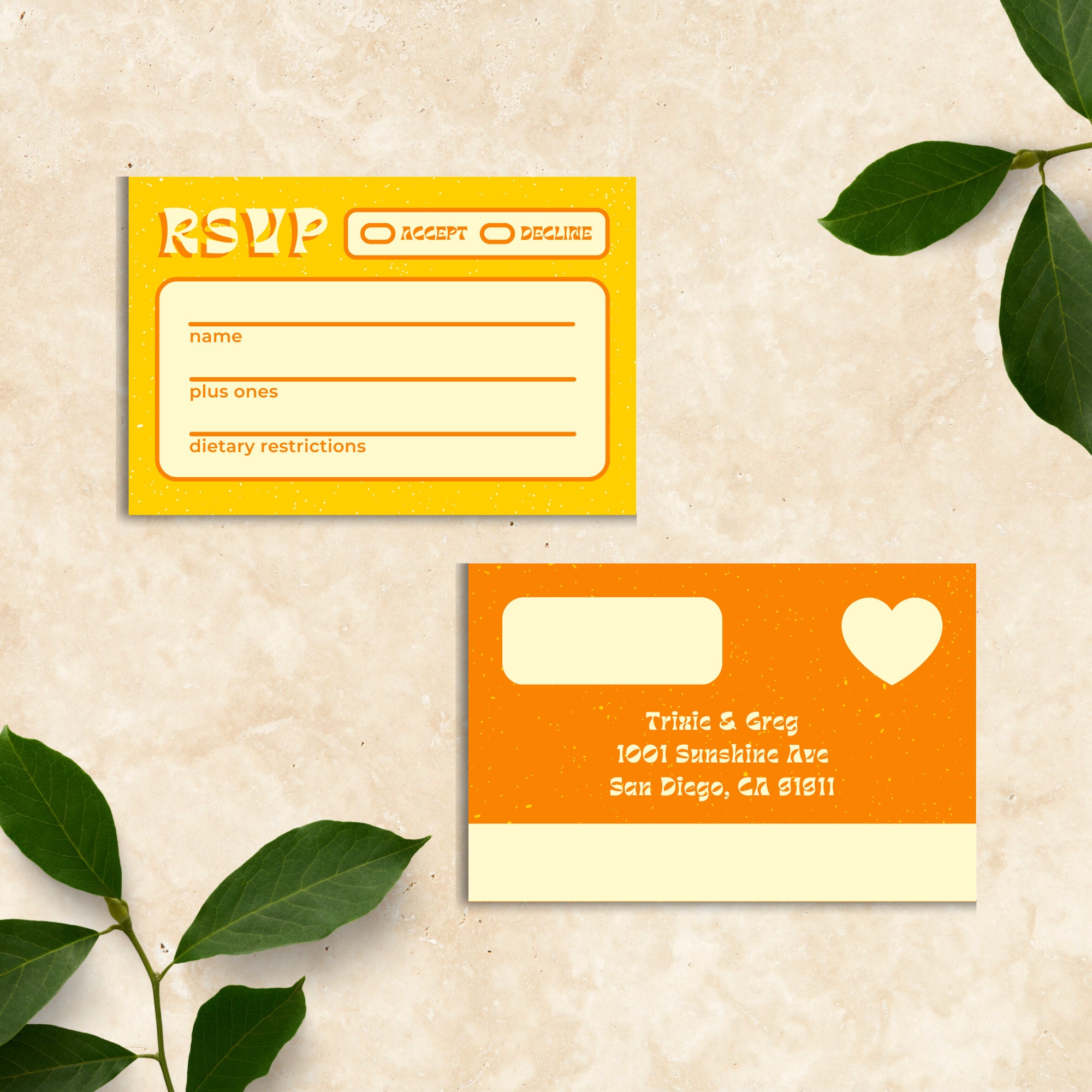 Retro Yellow + Orange Wedding Invitation Set | Custom Canva Template ...