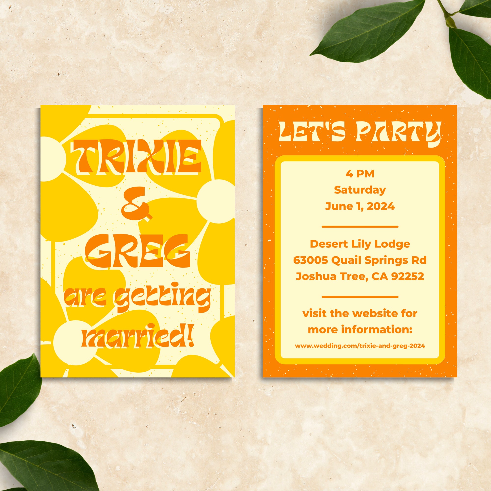 Retro Yellow + Orange Wedding Invitation Set | Custom Canva Template ...
