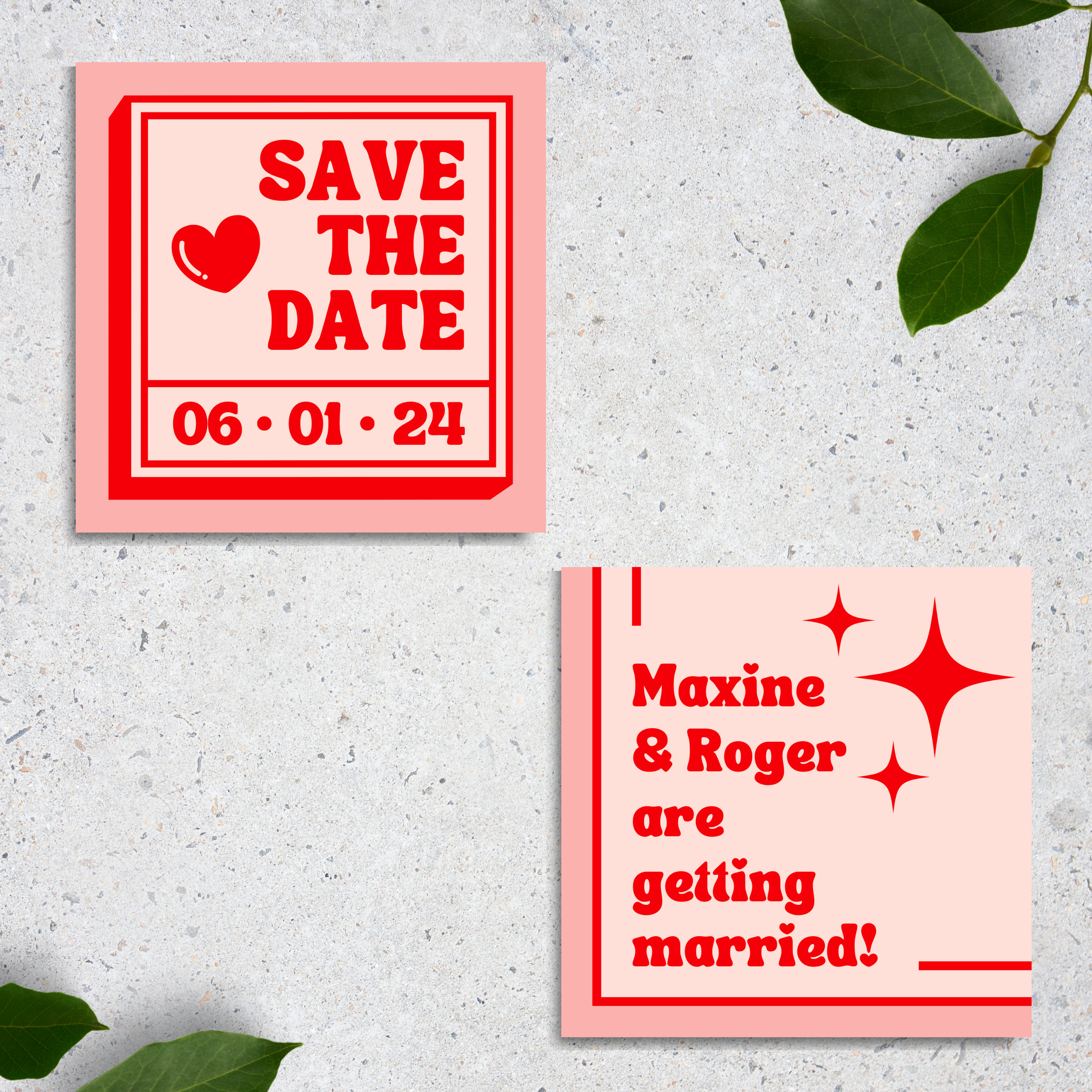Pink Red Wedding Save the Date Template Retro Typography Custom Canva ...