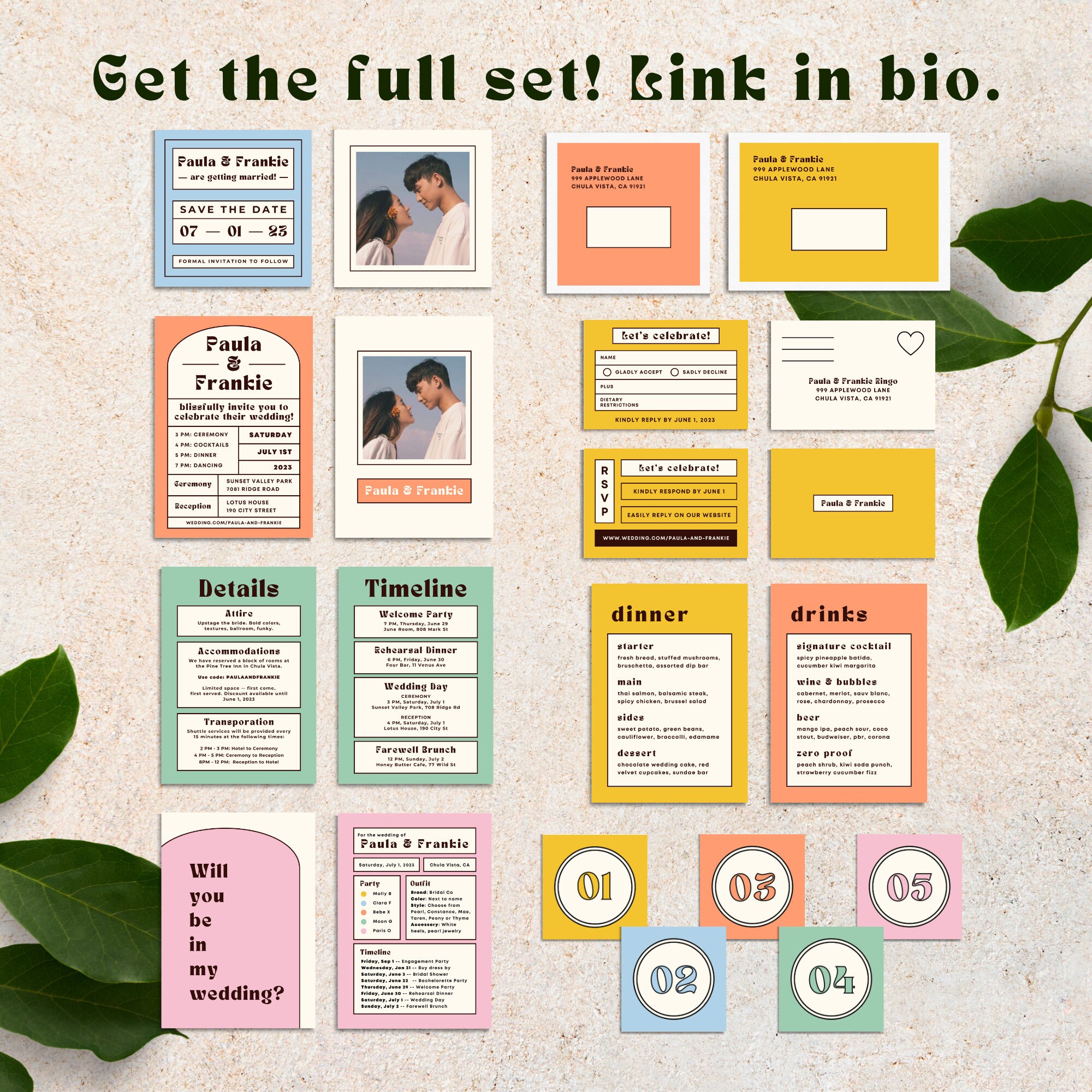 Bright Colorful Canva Wedding Invitation Design | Retro Vintage Invite ...