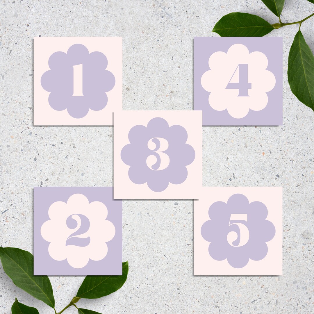 Pastel Purple Violet Floral Wedding Table Numbers Design | Colorful ...
